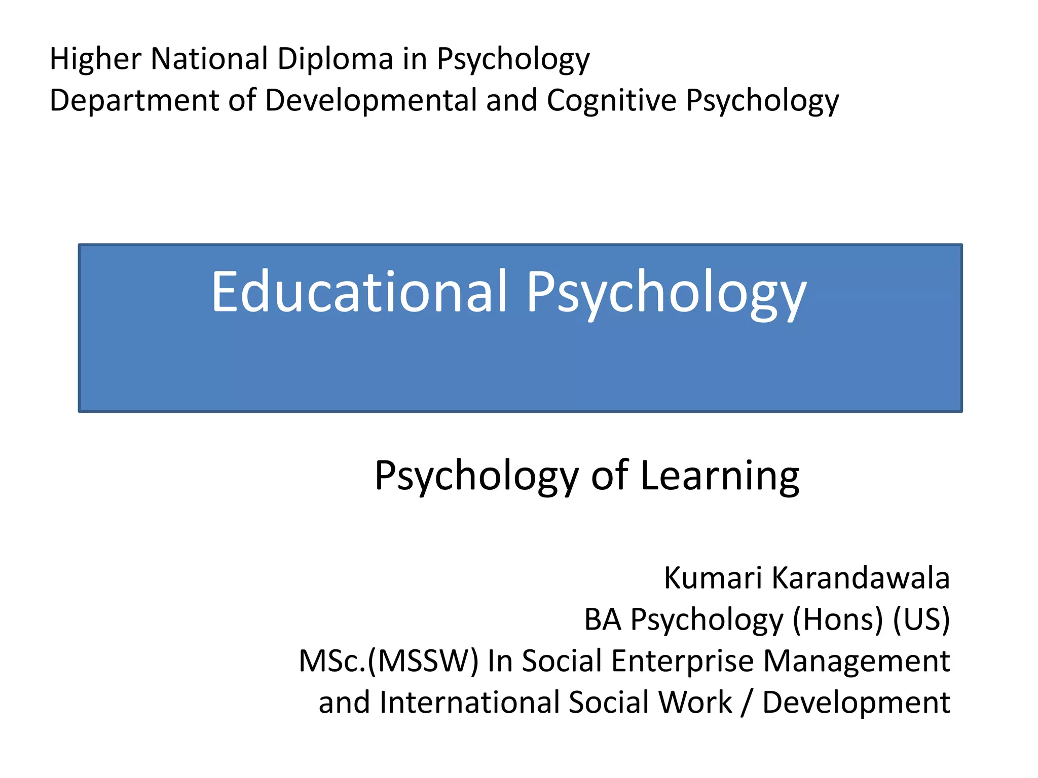 Psychology of Learning | PPTX