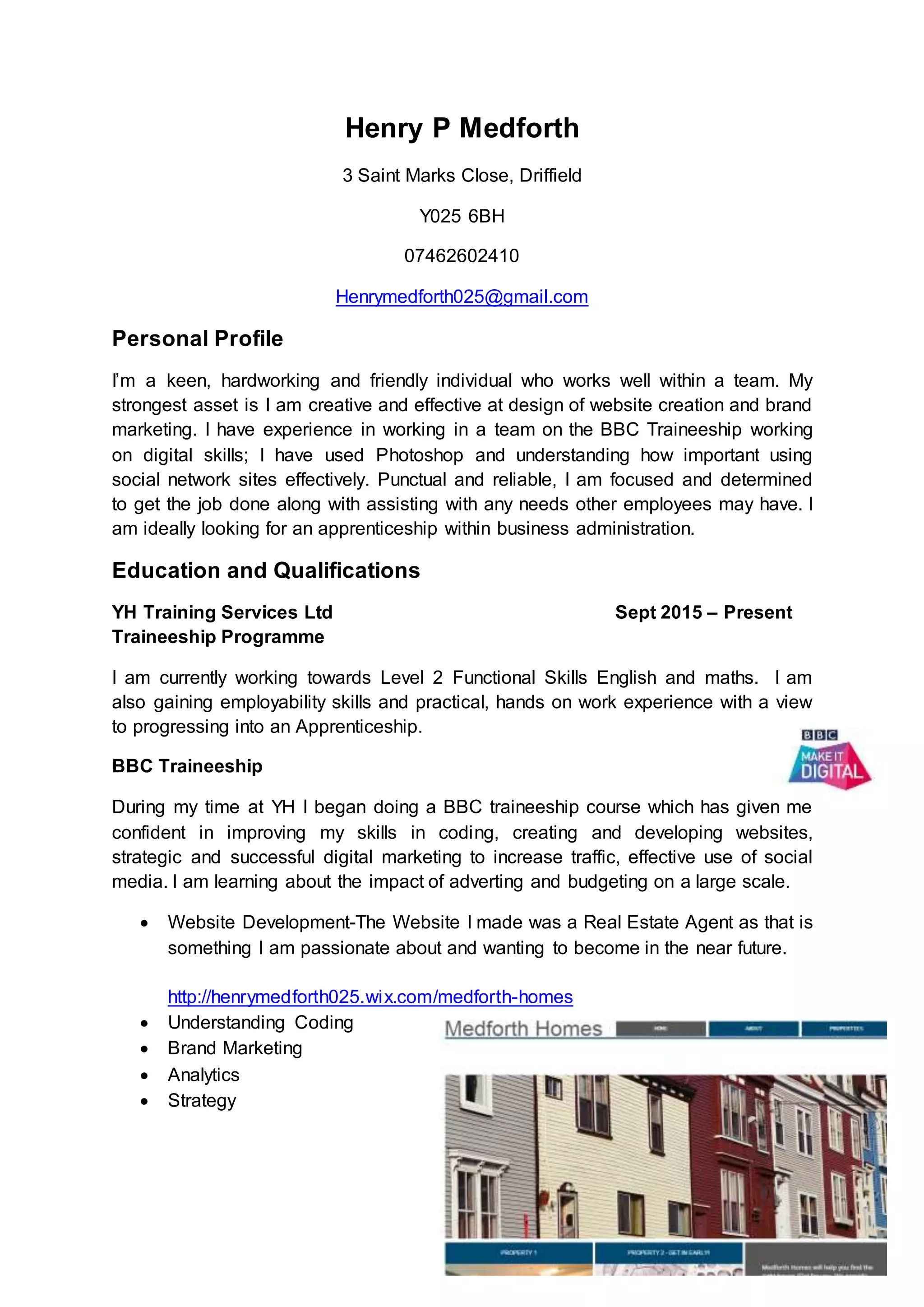 Henry Medforth CV Part 3 | DOCX