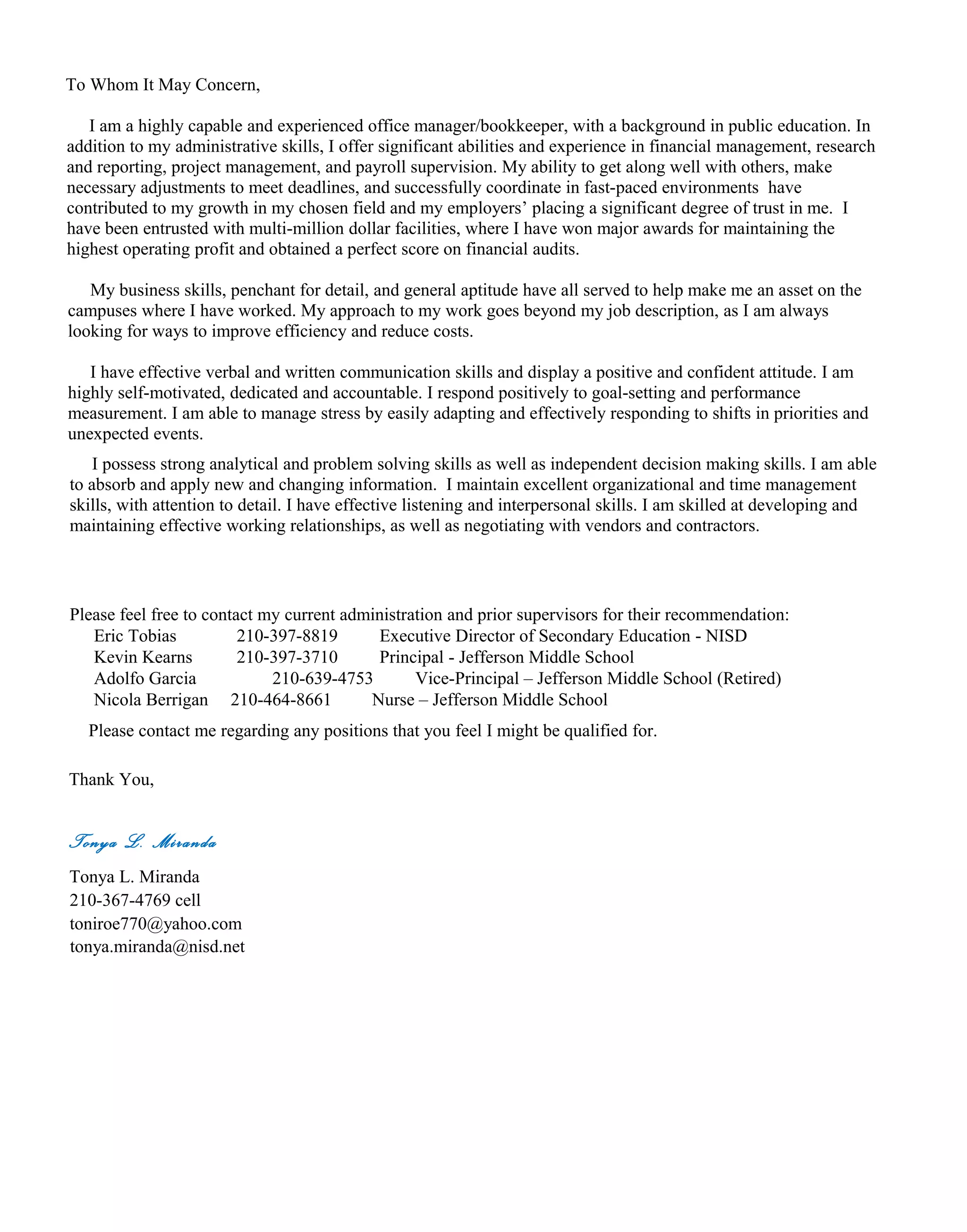 Tonya Miranda - cover letter | DOC