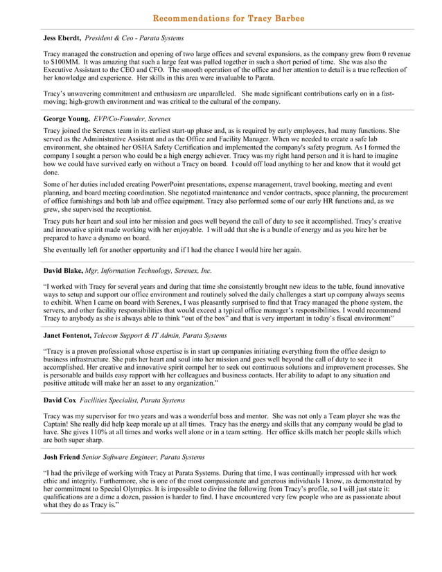 Recommendations_Tracy Barbee | PDF