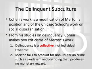Crime and Deviance - Subcultural Approach | PPT