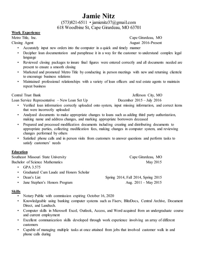 Jamie Nitz resume word updated | PDF