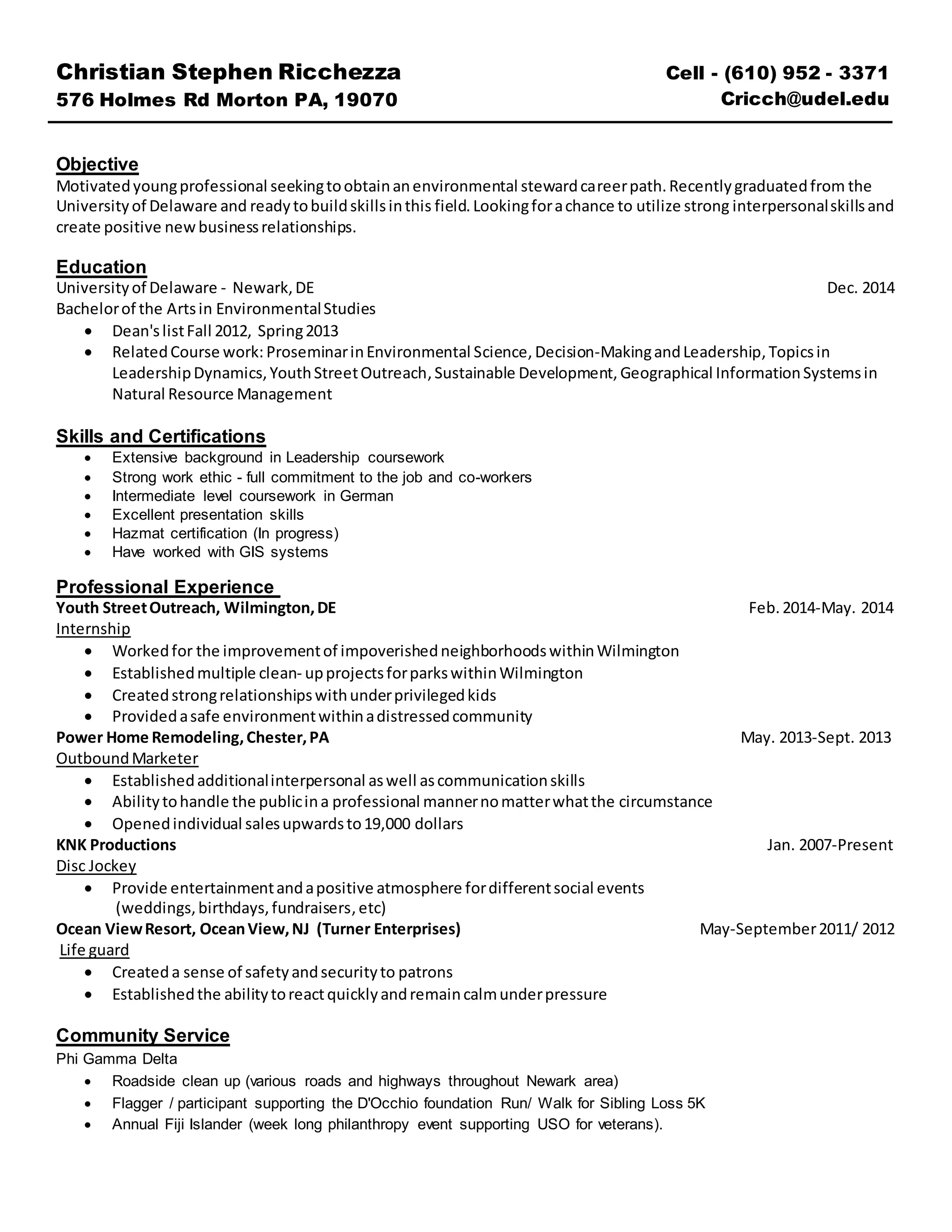Christian Stephen Ricchezza Resume | DOCX