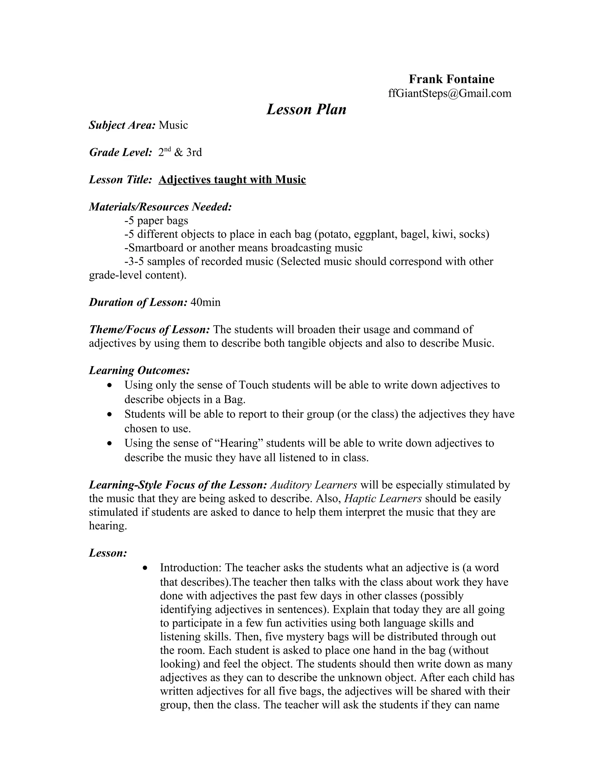 Lesson Adjectives | DOC