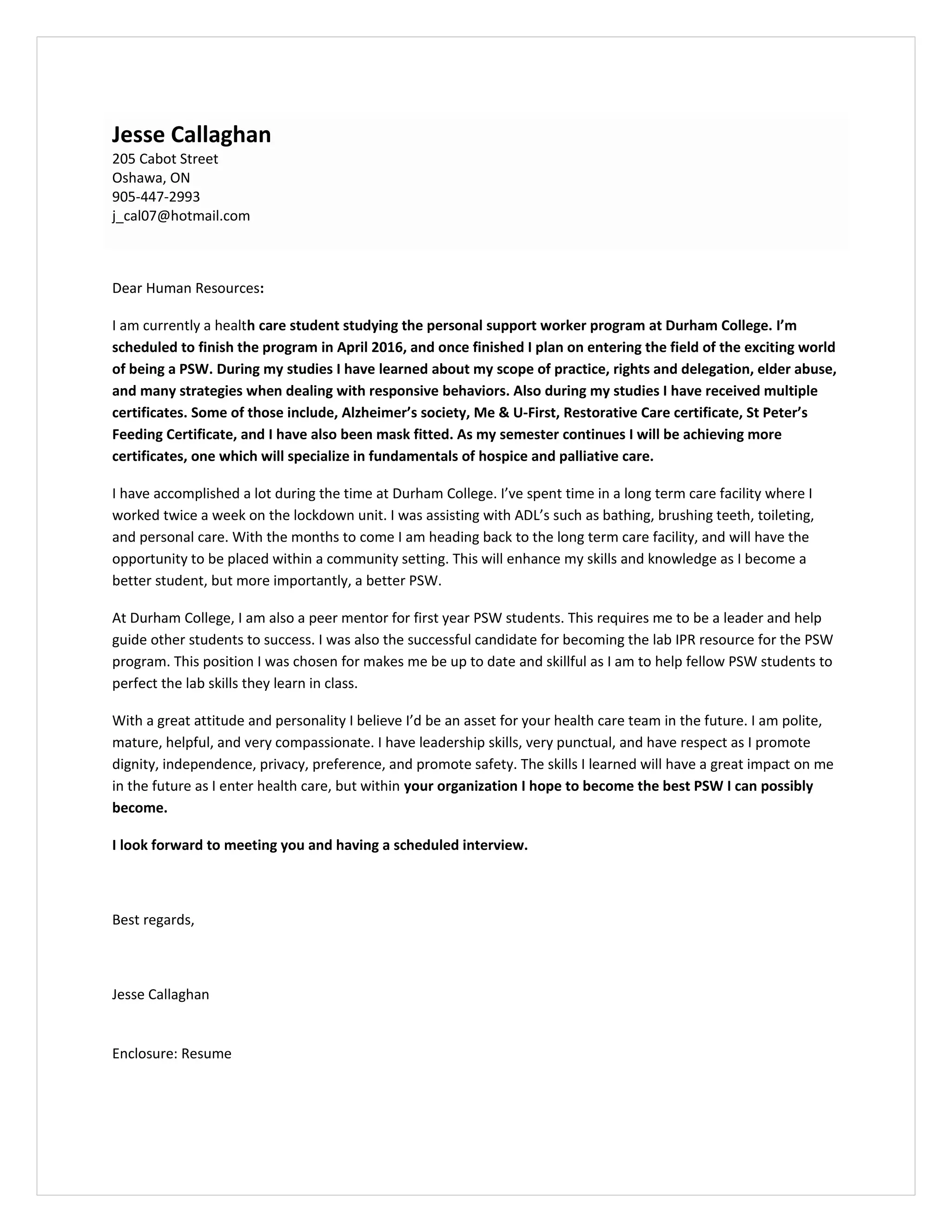 Jesse Callaghan Cover Letter PSW | DOC