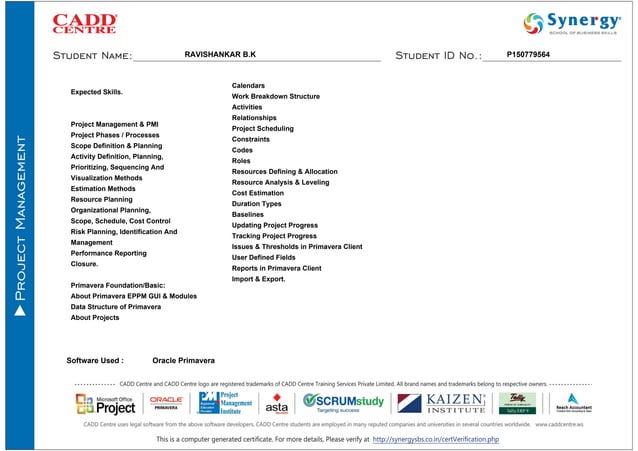 Primavera Certificate | PDF