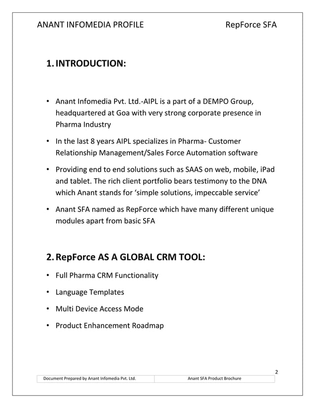 Anant_SFA_RepForce_Brochure | PDF | Computer Software and Applications ...