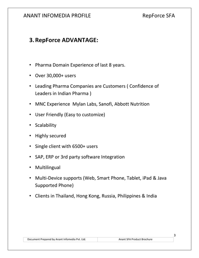 Anant_SFA_RepForce_Brochure | PDF | Computer Software and Applications | Computing