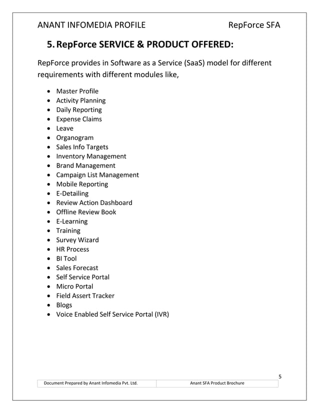 Anant_SFA_RepForce_Brochure | PDF | Computer Software and Applications | Computing