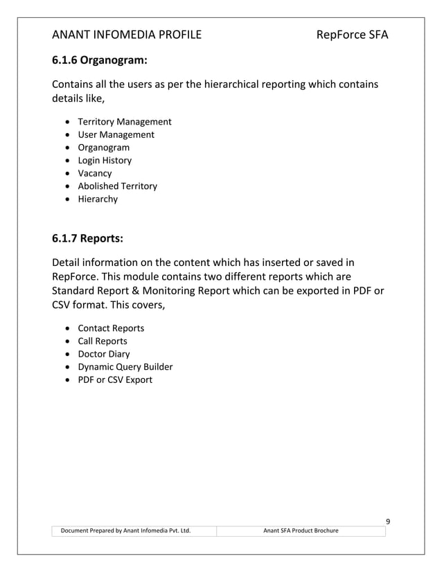 Anant_SFA_RepForce_Brochure | PDF | Computer Software and Applications | Computing