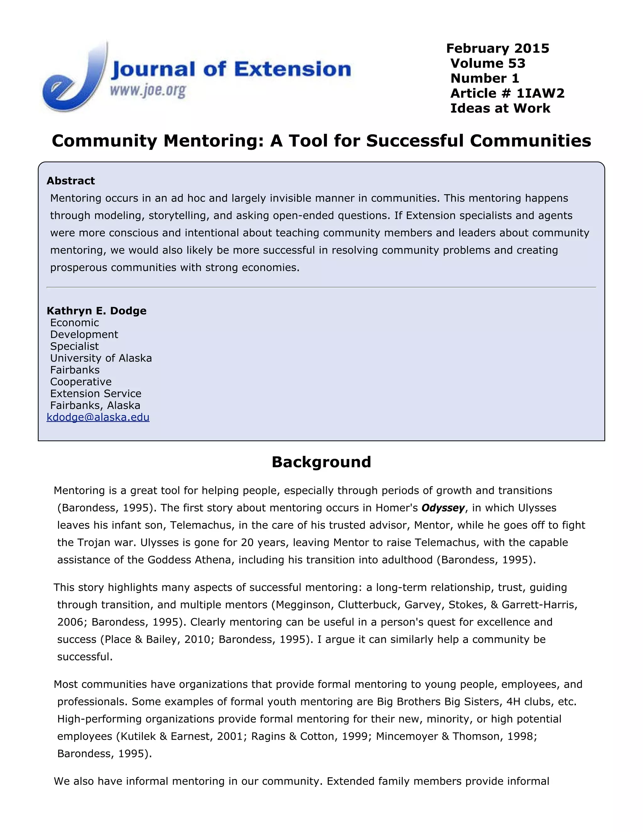 Community Mentoring- A tool for successful communities | PDF