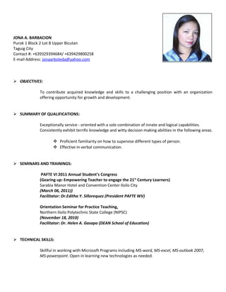Jona Barbacion - (CV) | DOC