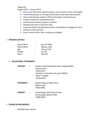 Jona Barbacion - (CV) | DOC