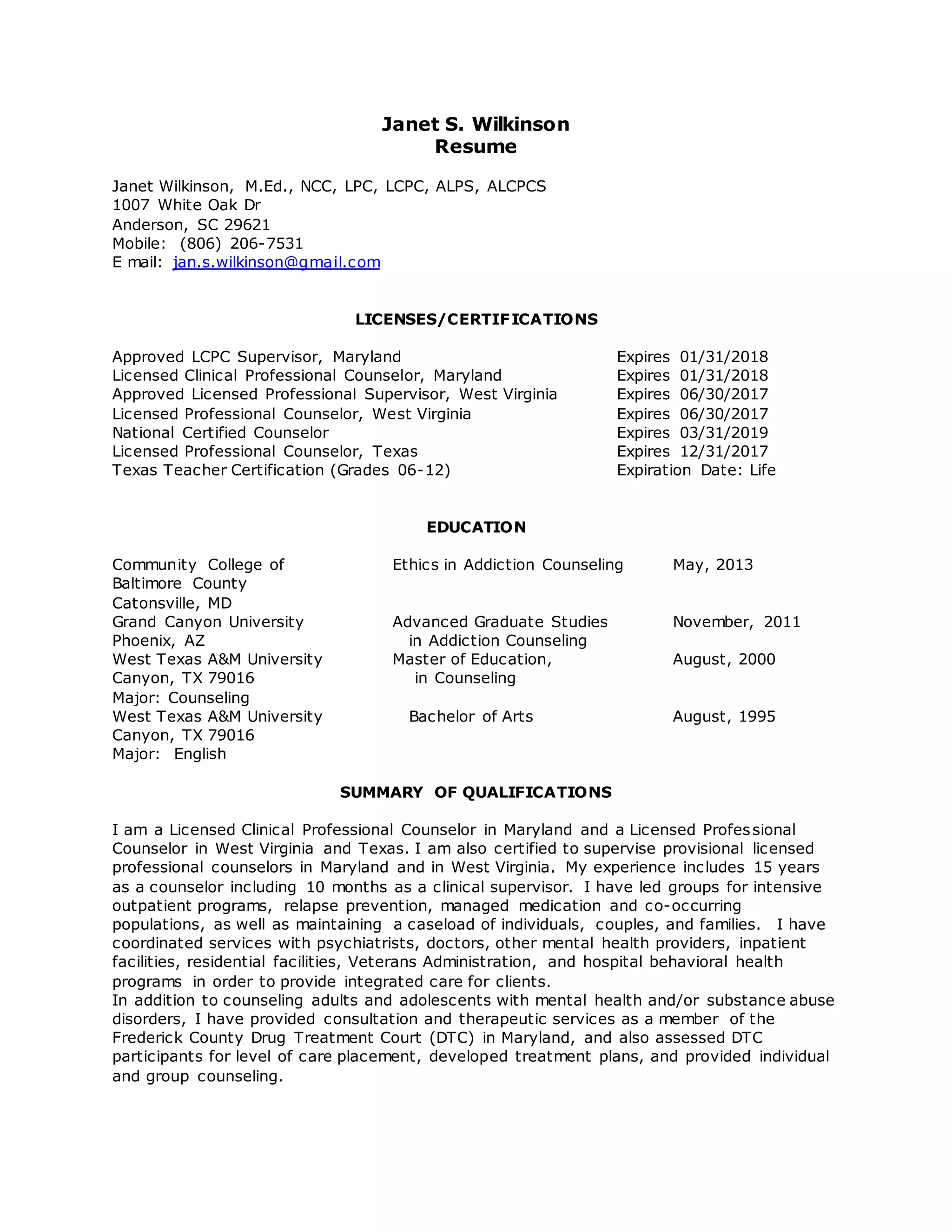 JWilkinson Resume 2016 | DOCX