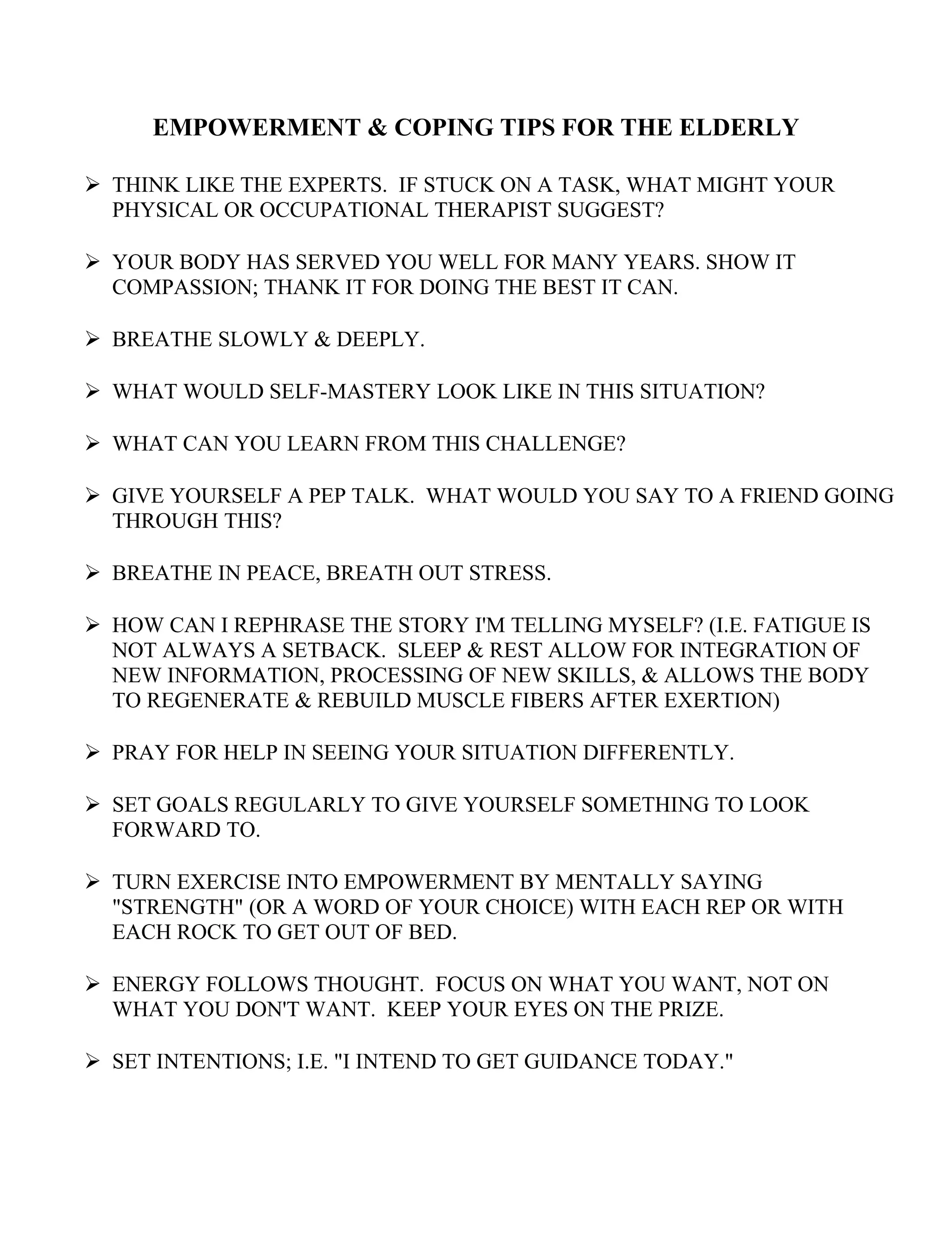 EMPOWERMENT & COPING TIPS FOR THE ELDERLY | DOC