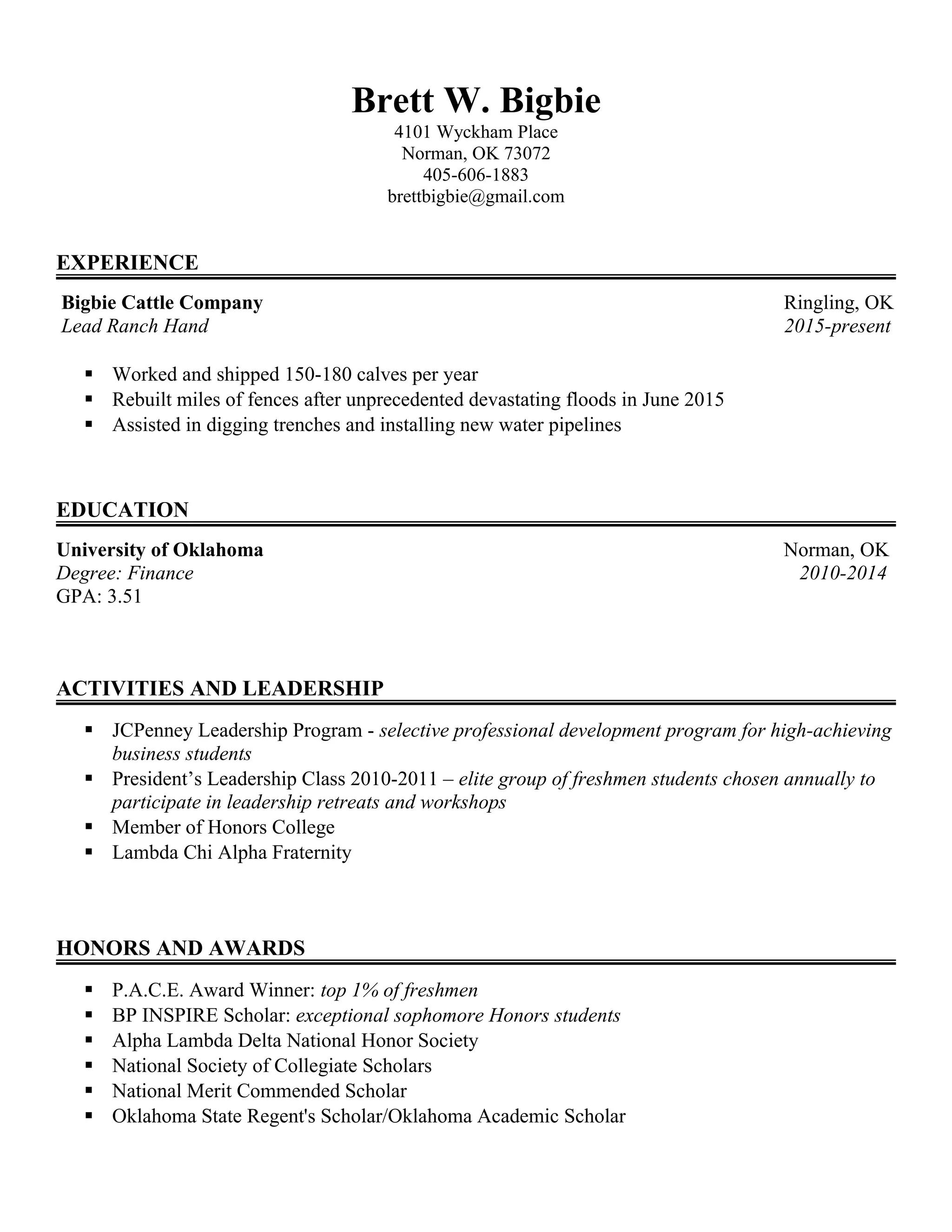Brett W. Bigbie Resume | DOC
