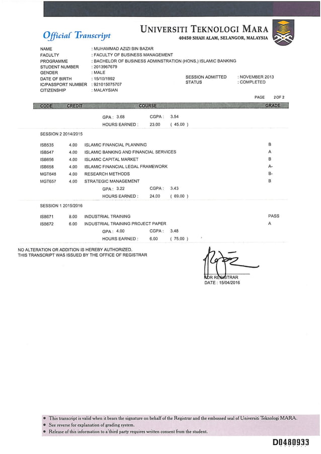 official degree transcript | PDF