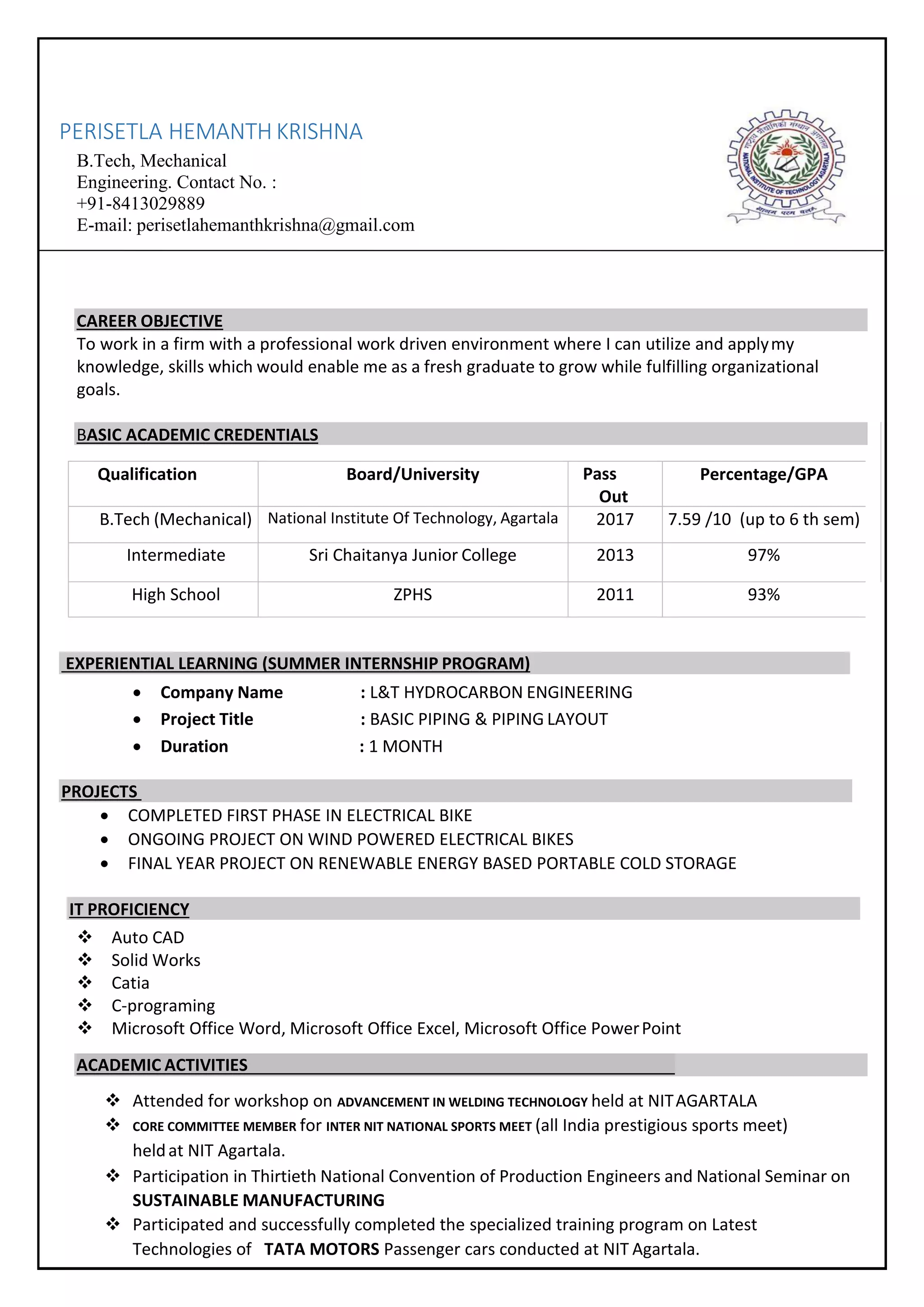 HEMU RESUME MECH - Copy | PDF