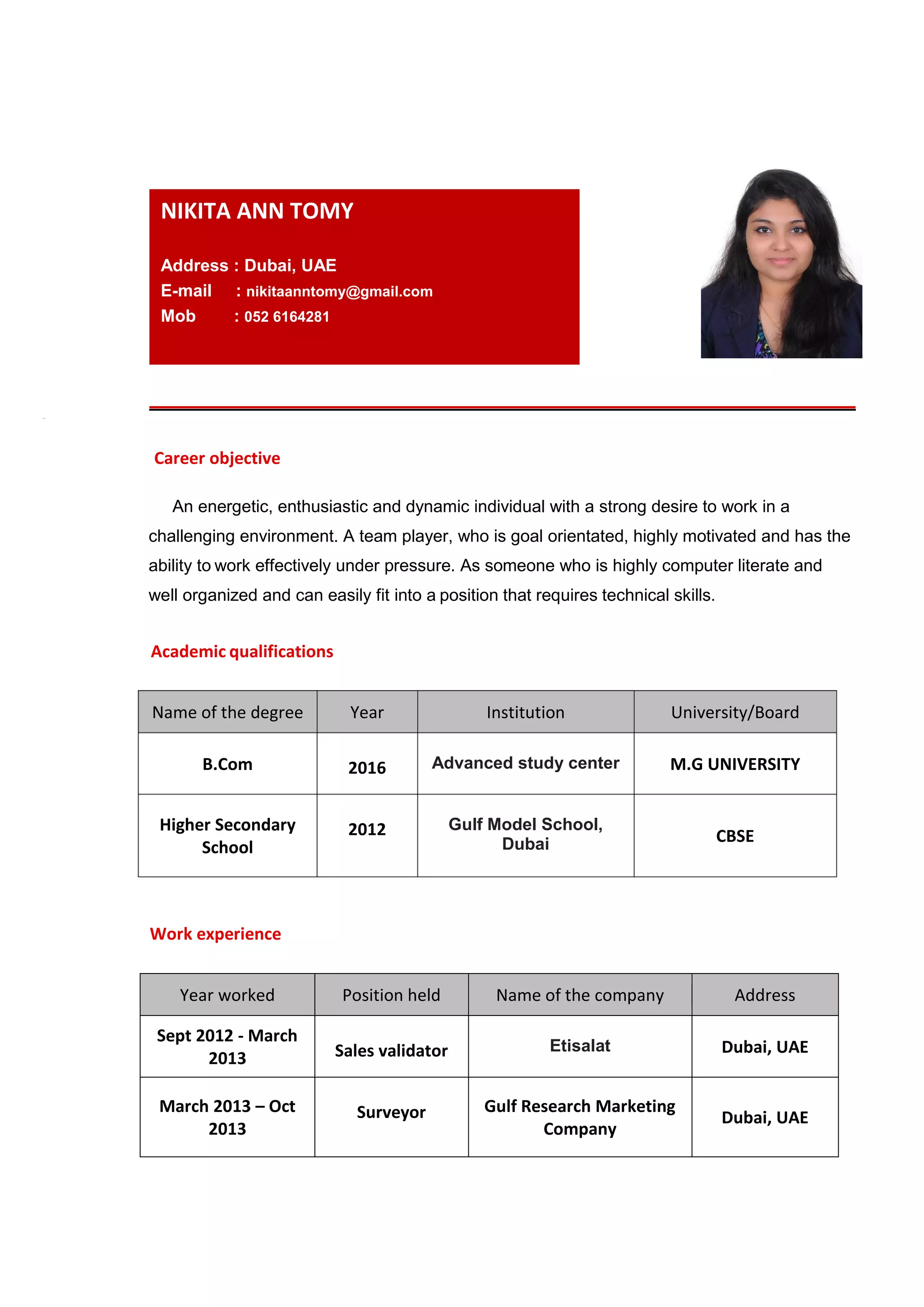 CV of Nikita Ann Tomy | PDF