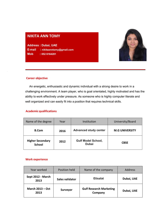 CV of Nikita Ann Tomy | PDF