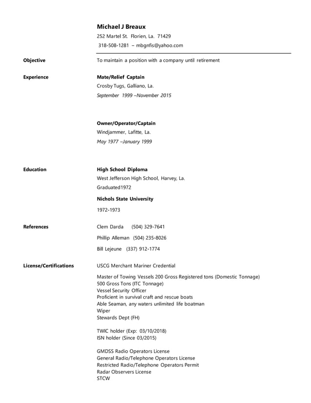 Michael Breaux Resume | DOCX