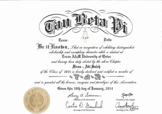 tau beta Pi Honour Society certificate | PDF