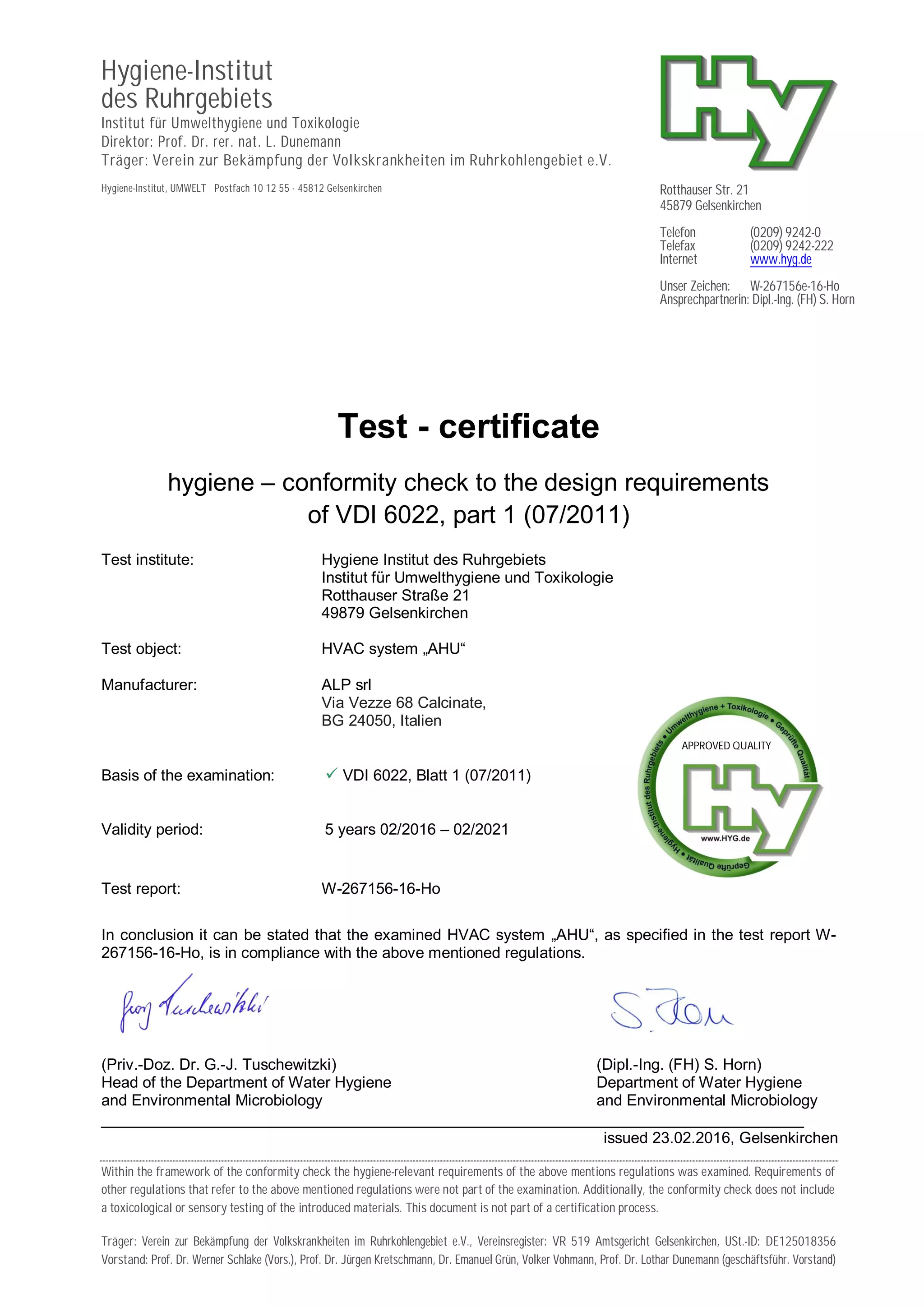 33 - Hygienic Certificate VDI 6022 | PDF