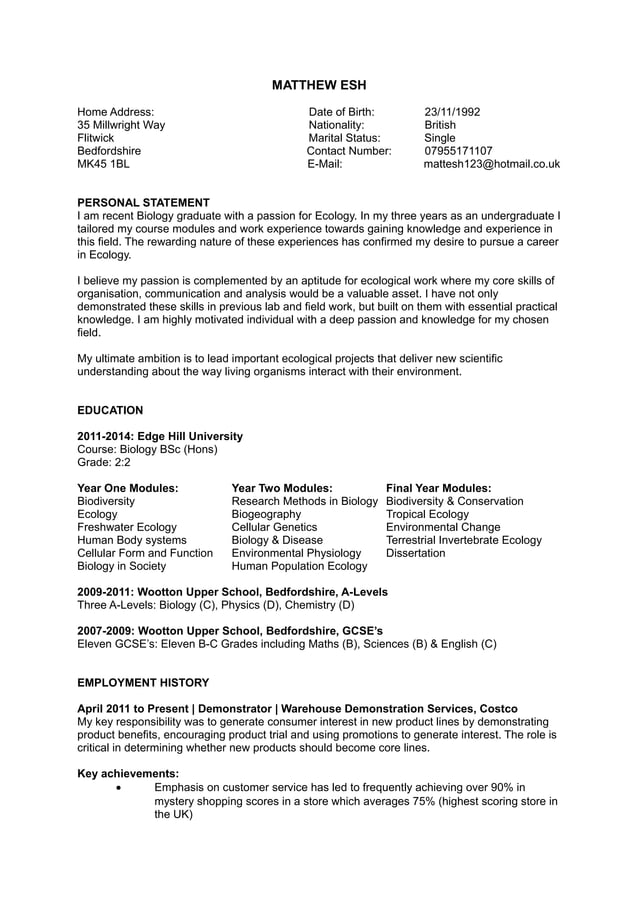 Matthew Esh CV Full | PDF