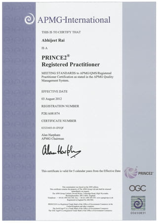 PRINCE2 Certificate | PDF