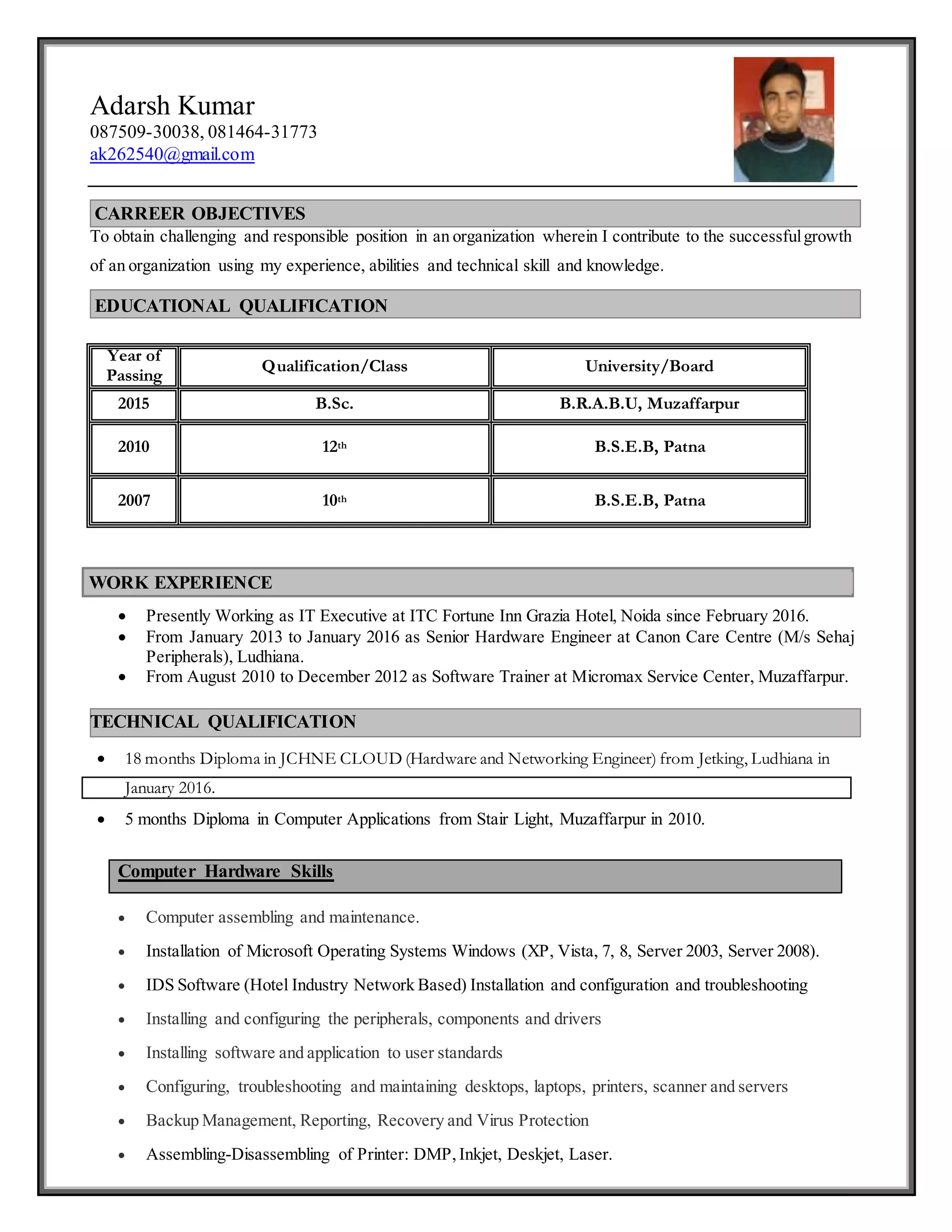 Adarsh cv | PDF