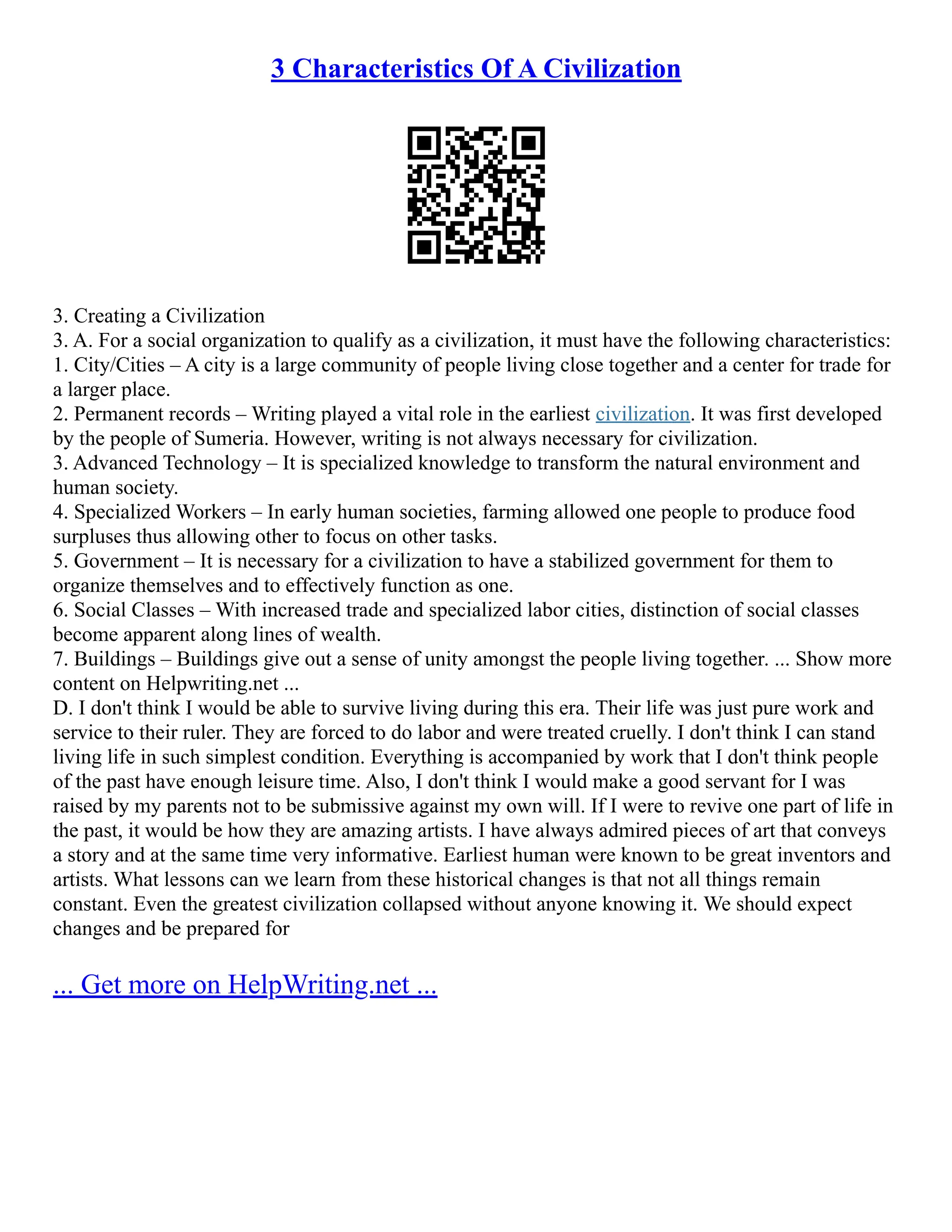 3 Characteristics Of A Civilization | PDF