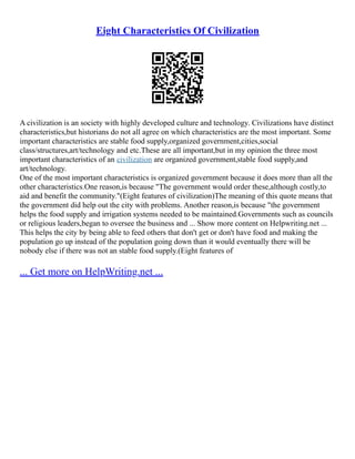 3 Characteristics Of A Civilization | PDF