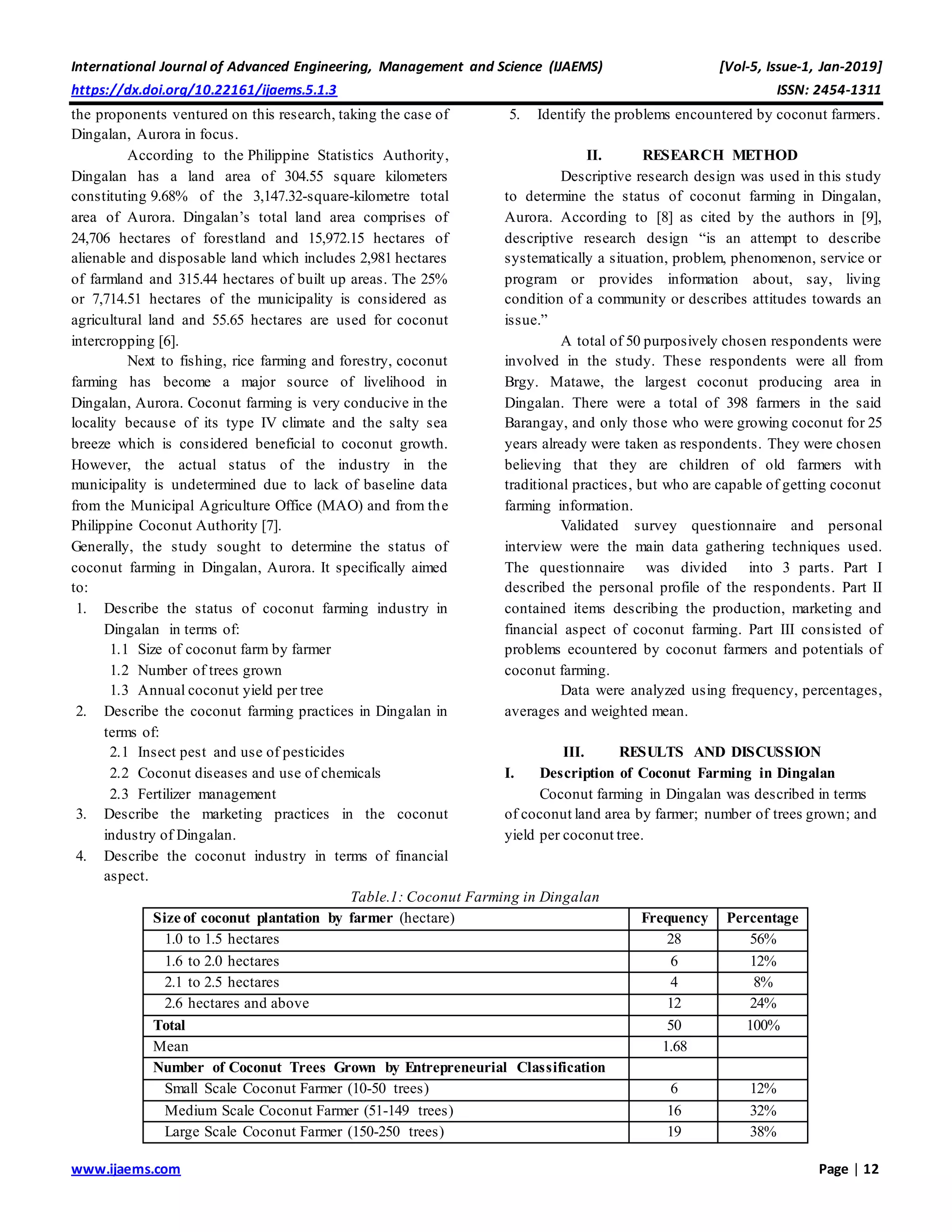 Coconut Farming Industry in Dingalan, Aurora: Practices and Challenges | PDF