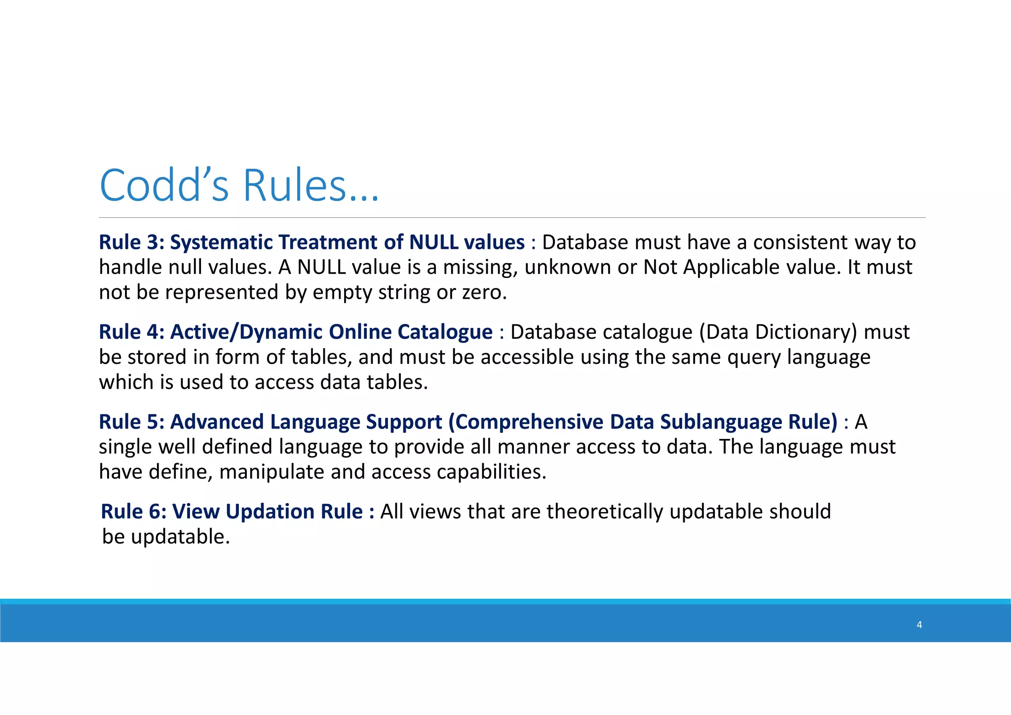 Codd's Rules for Relational Database Management Systems | PDF