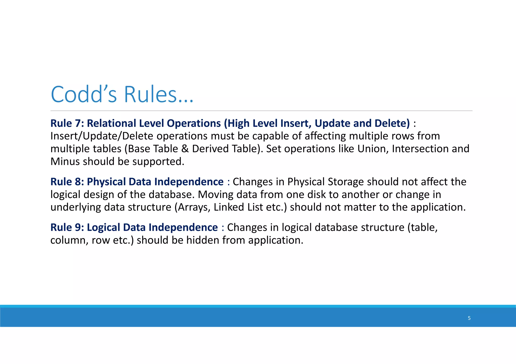 Codd's Rules for Relational Database Management Systems | PDF