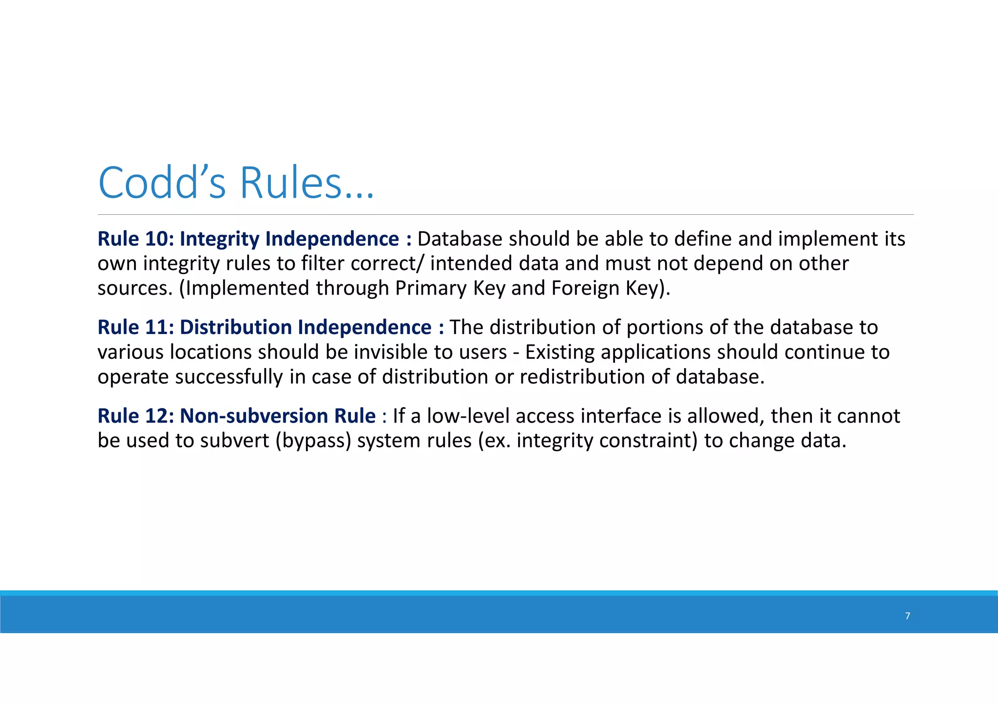 Codd's Rules for Relational Database Management Systems | PDF