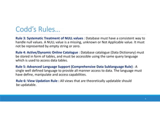Codd's Rules for Relational Database Management Systems | PDF