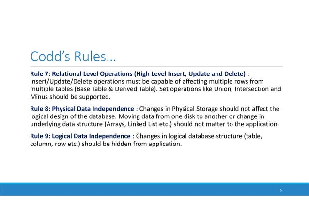 Codd's Rules for Relational Database Management Systems | PDF