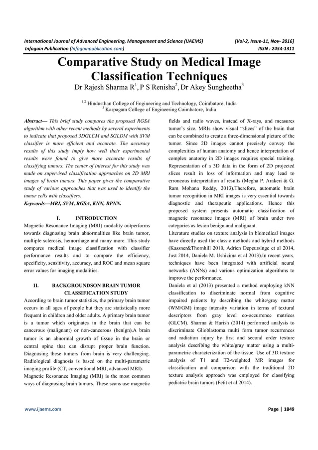 Comparative Study on Medical Image Classification Techniques | PDF
