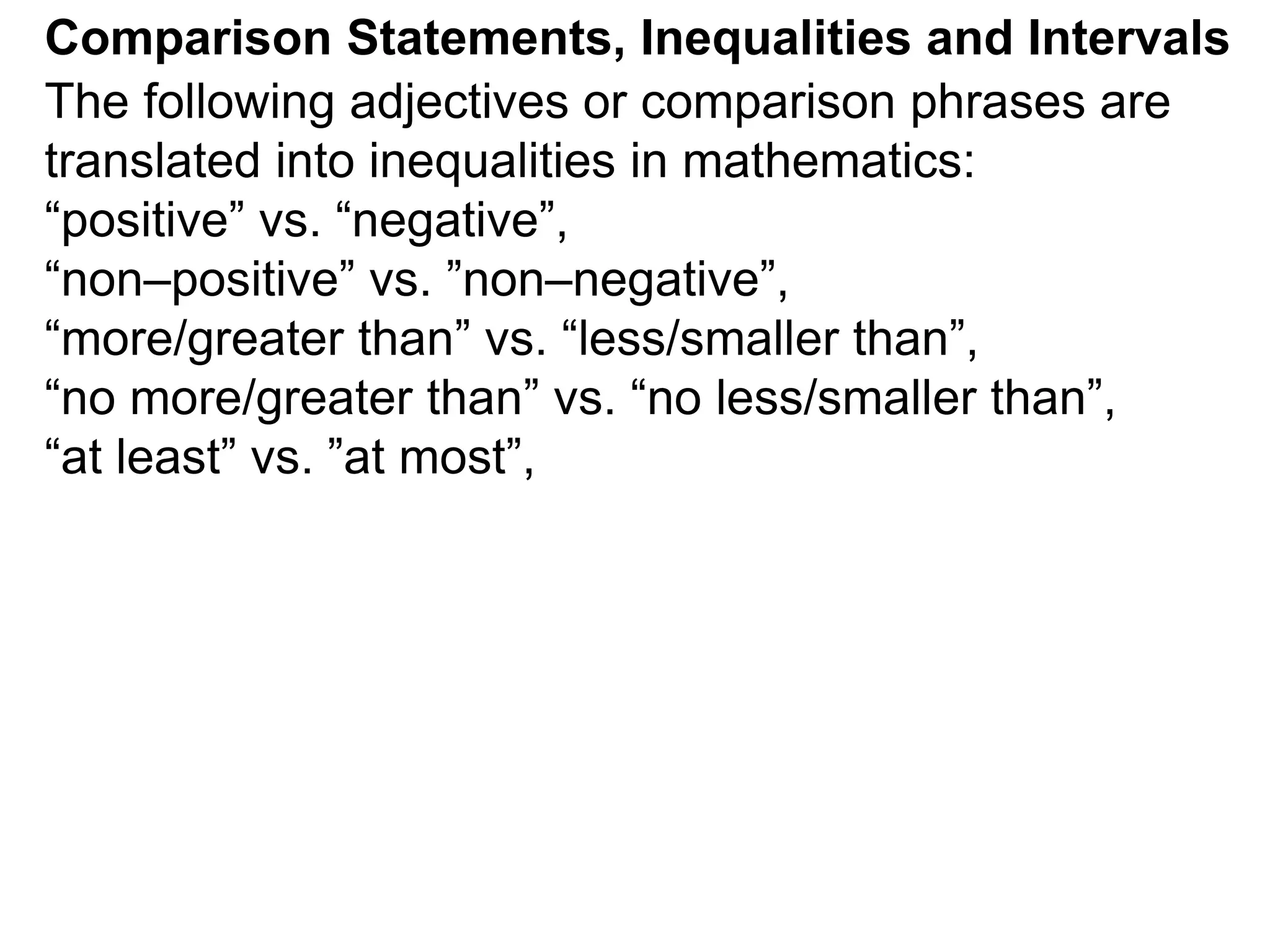 3 comparison statements, inequalities and intervals x | PPT