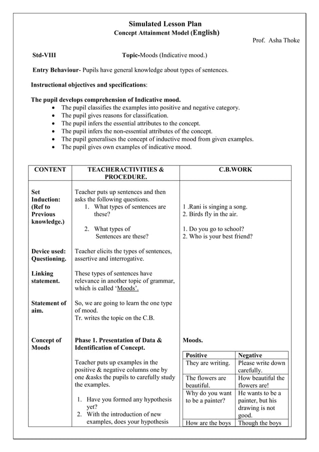 3 Concept Attainment Model Lesson Plan English.doc | Educational ...
