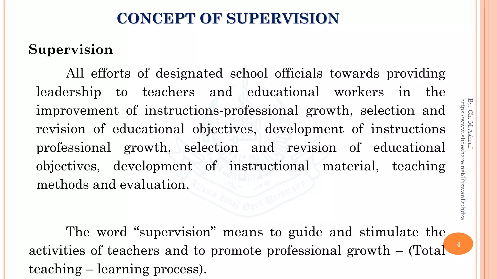 Concept of Supervision IN EDUCATIONAL LEADERSHIP AND MANAGEMENT | PDF