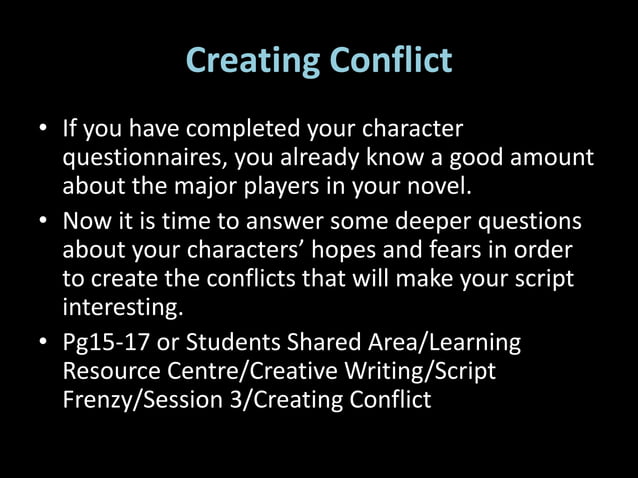 Bootcamp 3: Creating Conflict | PPT