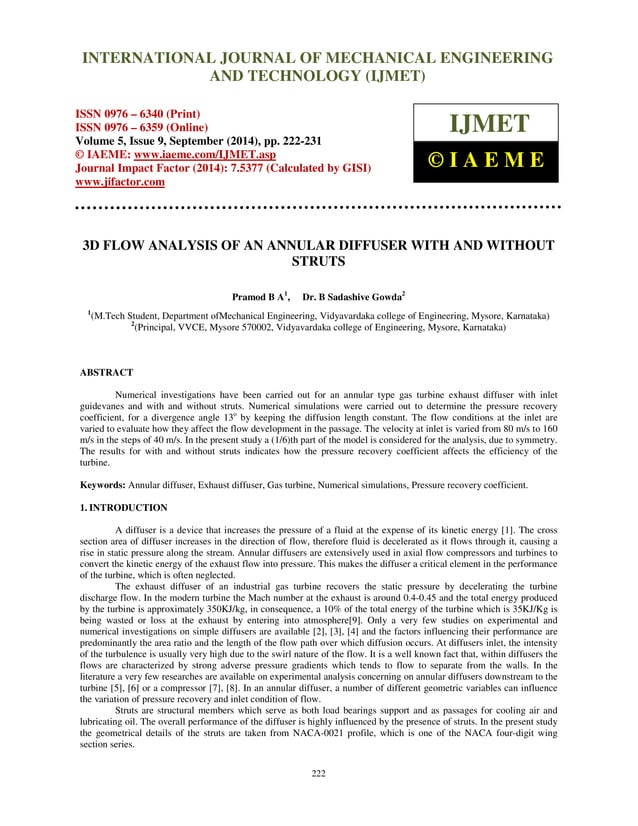 3D FLOW ANALYSIS OF AN ANNULAR DIFFUSER WITH AND WITHOUT STRUTS | PDF