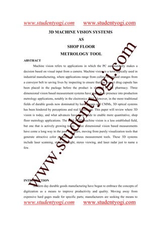 3d Machine Vision Systems Paper Presentation | PDF