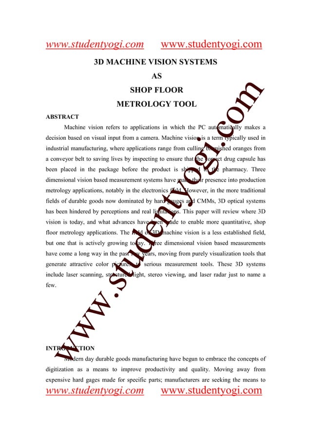 3d Machine Vision Systems Paper Presentation | PDF