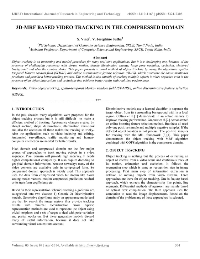 3 d mrf based video tracking in the compressed domain | PDF