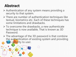 3d password | PPTX | 3-D Graphics | Computer Software and Applications