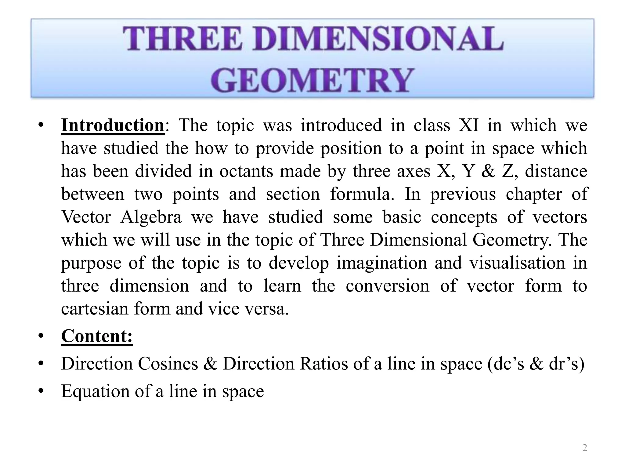 Three Dimensional Geometry(Class 12) | PPTX