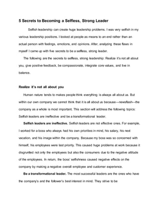 5 Secrets to Becoming a Selfless | DOCX | Executive Leadership ...